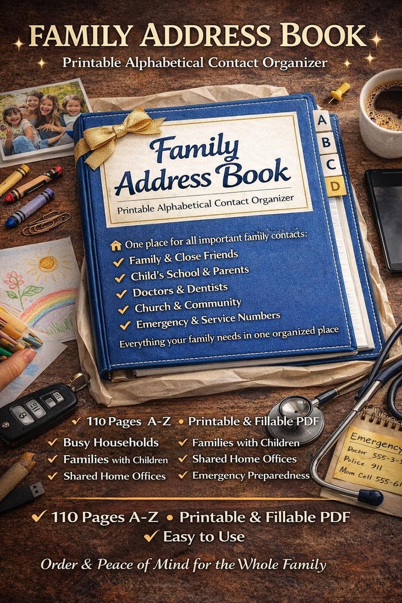 Family Address Book Printable Alphabetical Contact Planner 110 Pages ...