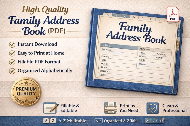 Family Address Book Printable Alphabetical Contact Planner 110 Pages ...