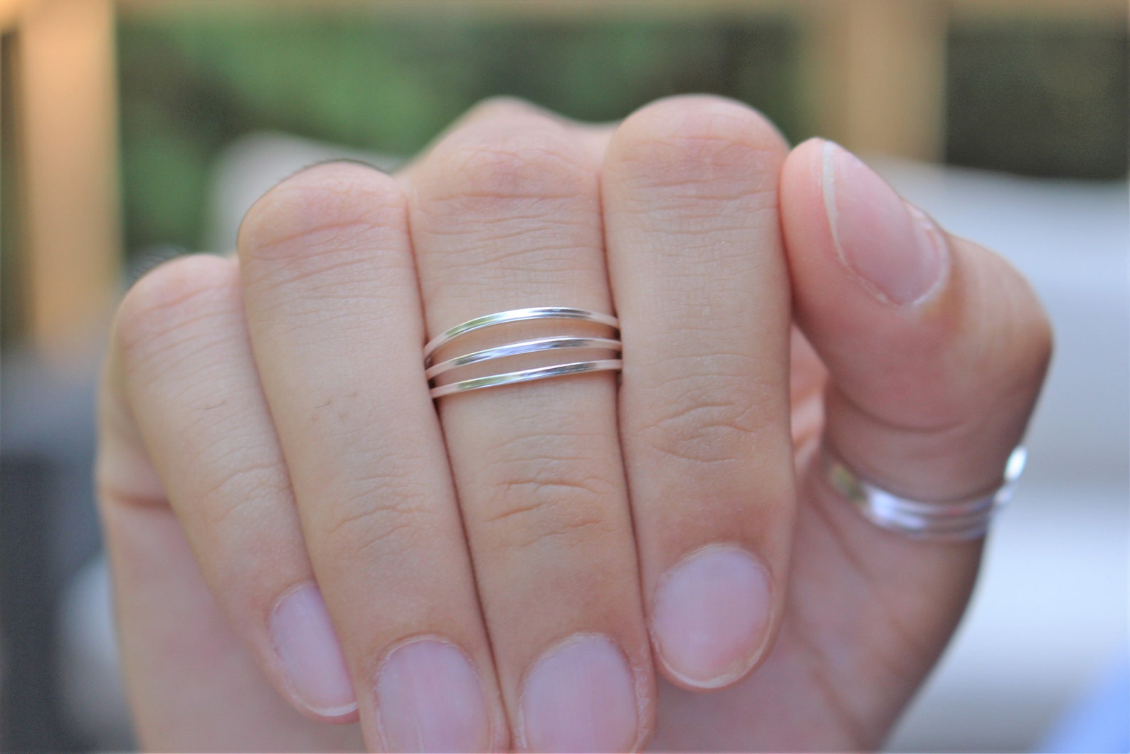 Sterling Silver Layered Ring Triple Band Stackable Ring | Etsy