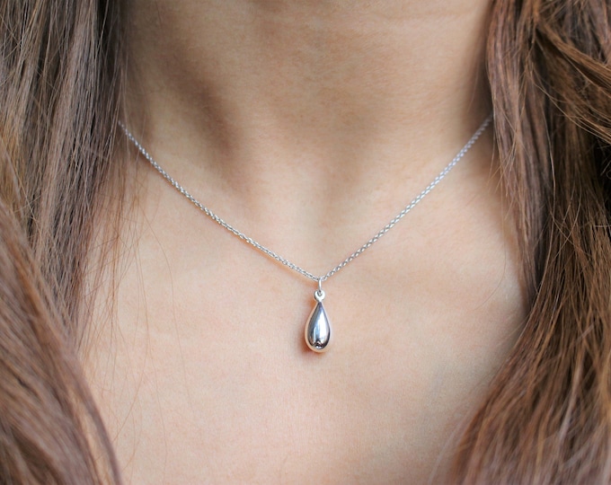 Teardrop Necklace, Sterling Silver Teardrop Necklace, Modern Minimalist ...
