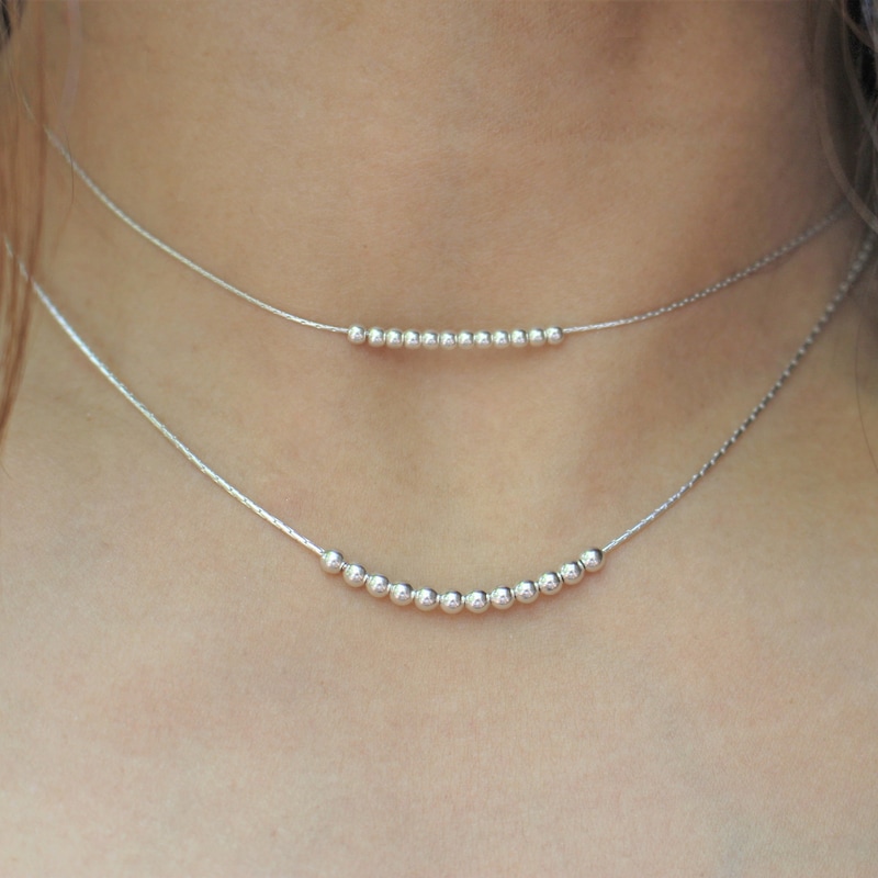 Silver Bead Necklace - Etsy