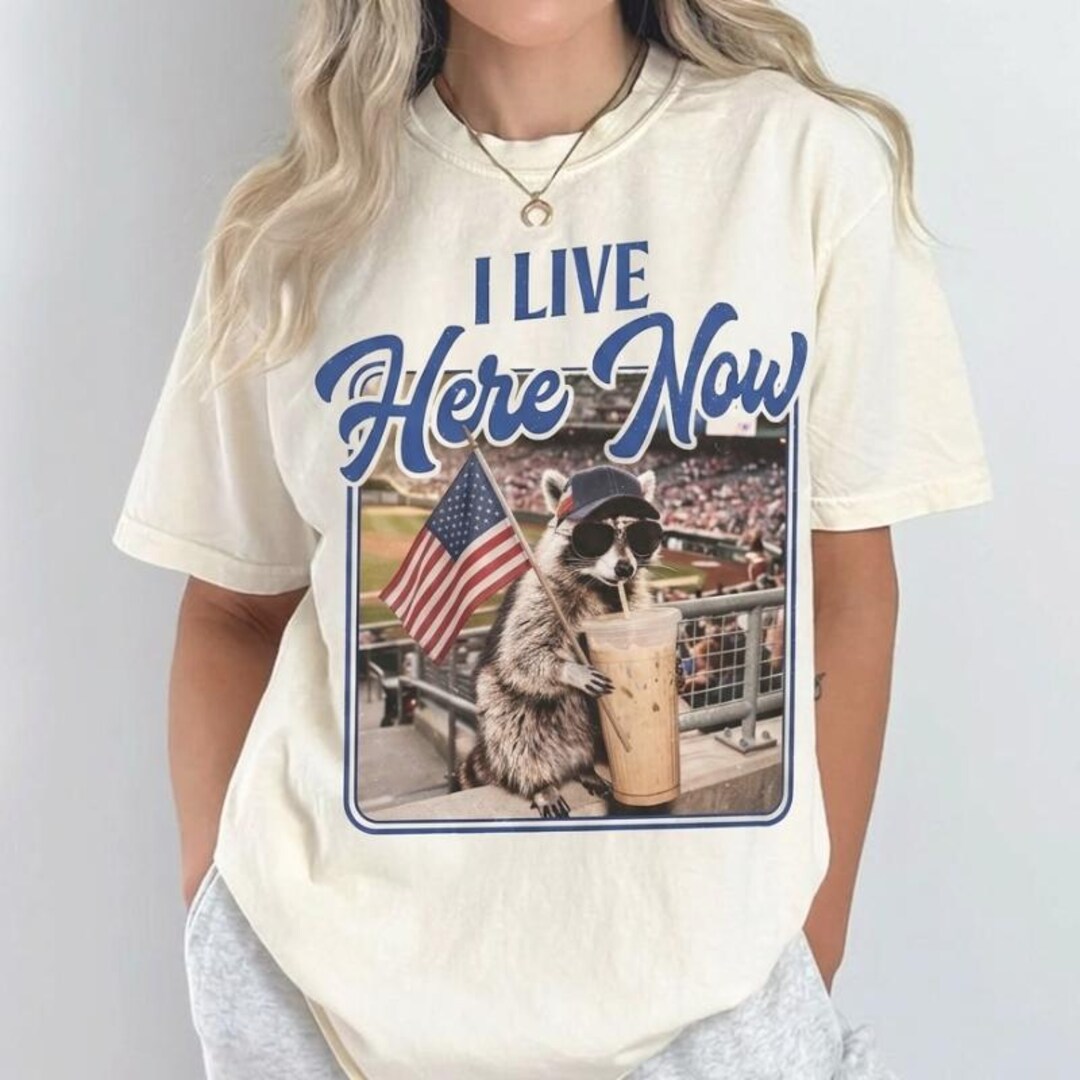 I Live Here Now Racoon Baseball Shirt, Travel Baseball Softball ...