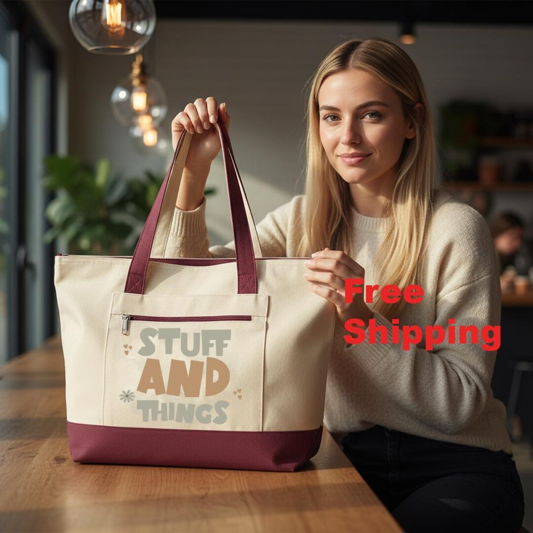 Tote Zippered Stuff and Things | Zippered Canvas Tote, Neutral Boho ...
