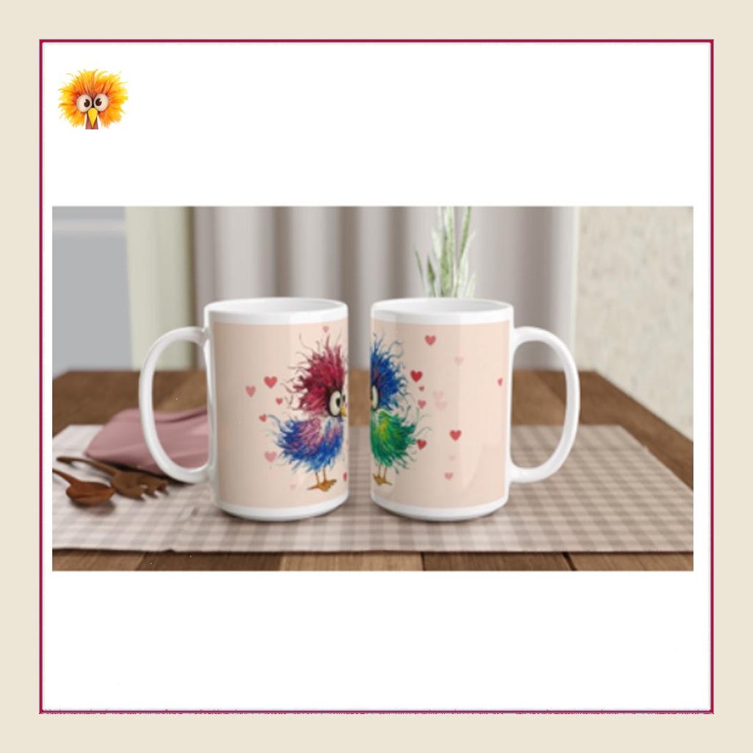 Smallbirdart - Love Birds Mug 17 Oz – Large Narrow White Ceramic Mug ...
