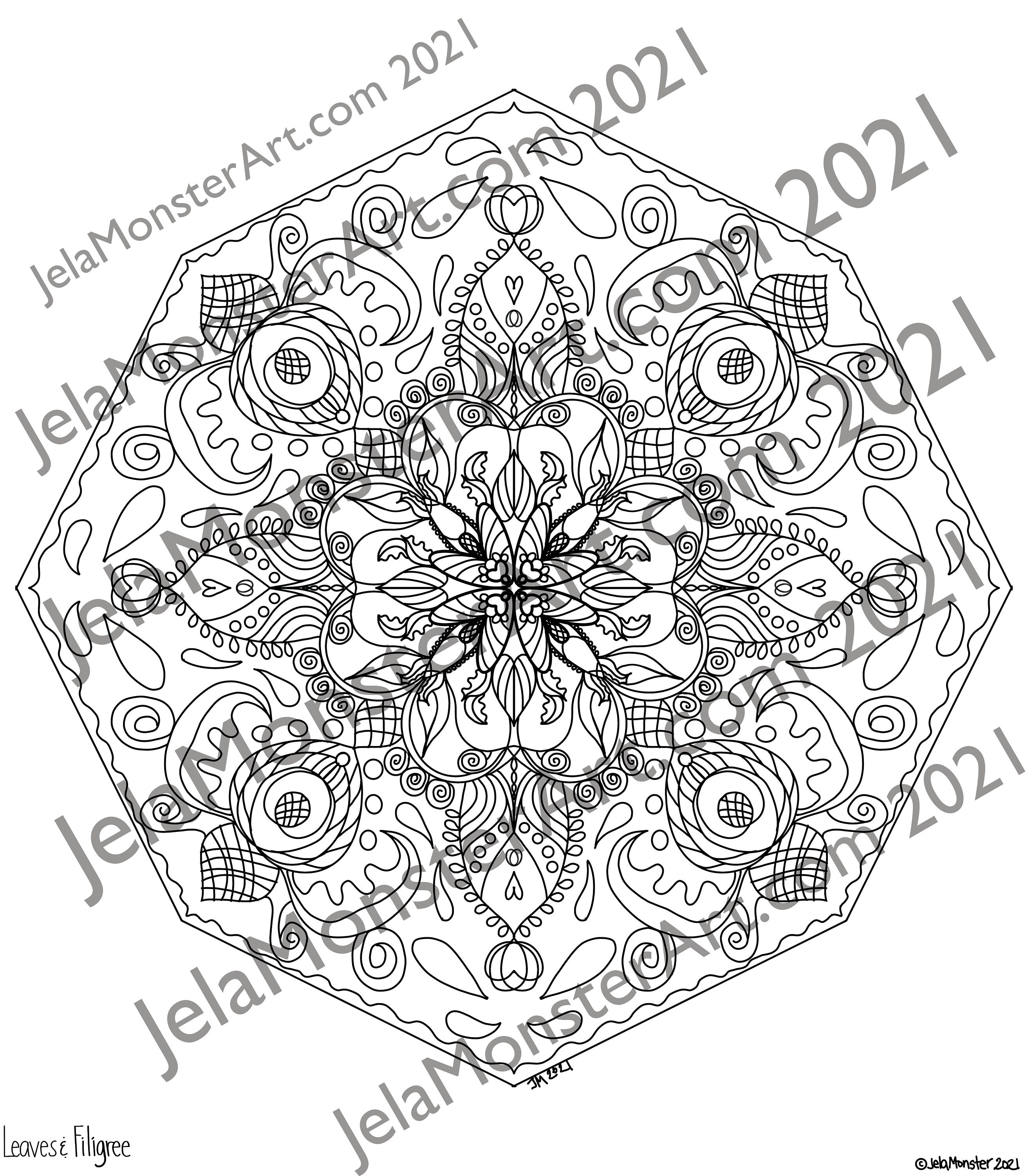 Leaves and Filigree Coloring Page - Etsy