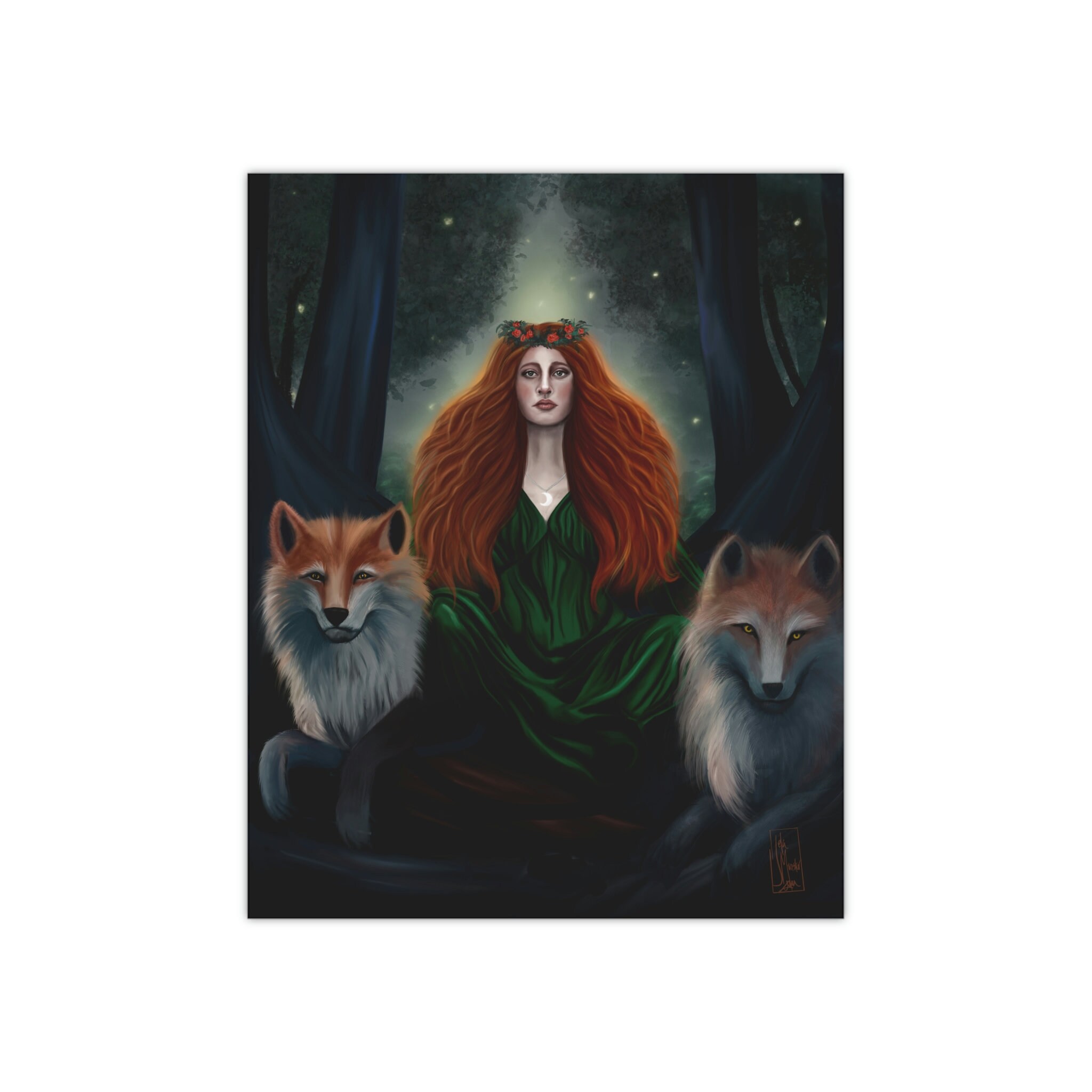 Danu and the Foxes Dark Fantasy Art Print Goddess Nature Forest - Etsy
