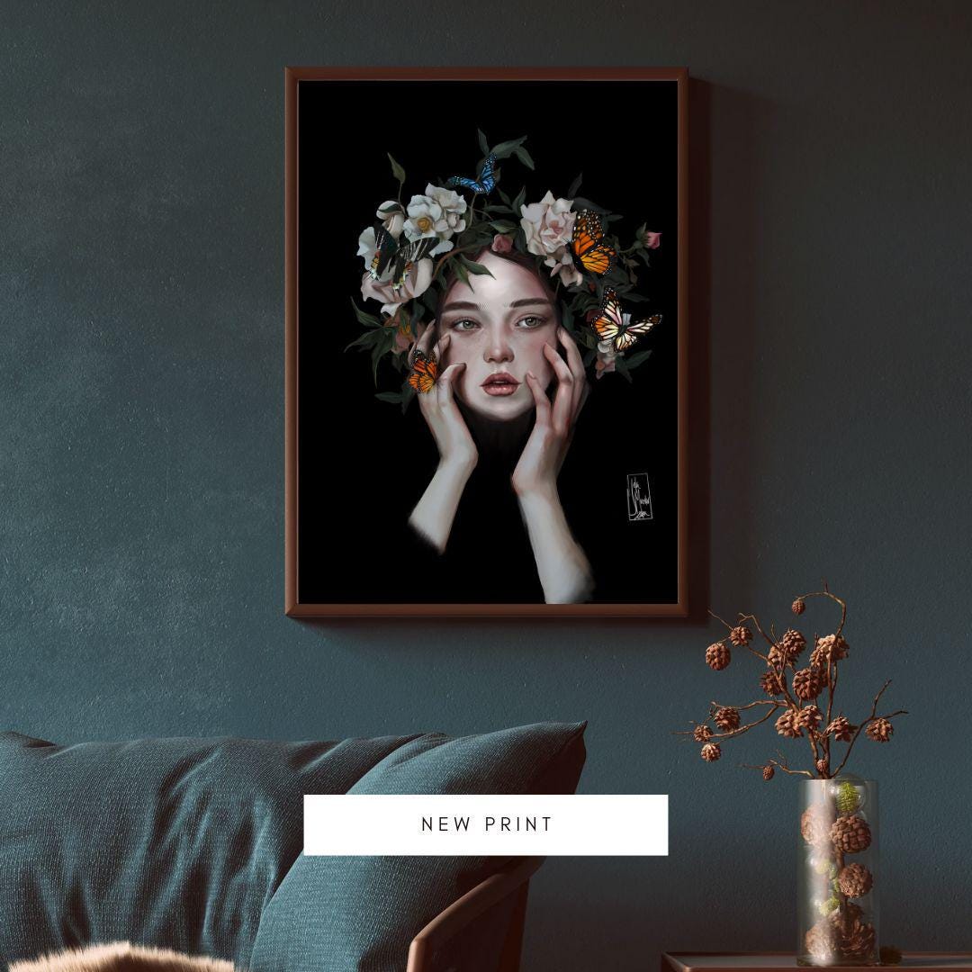 Fleur De Sombre Art Print, Gothic Wall Decor, Witchy Poster, Dark Art ...