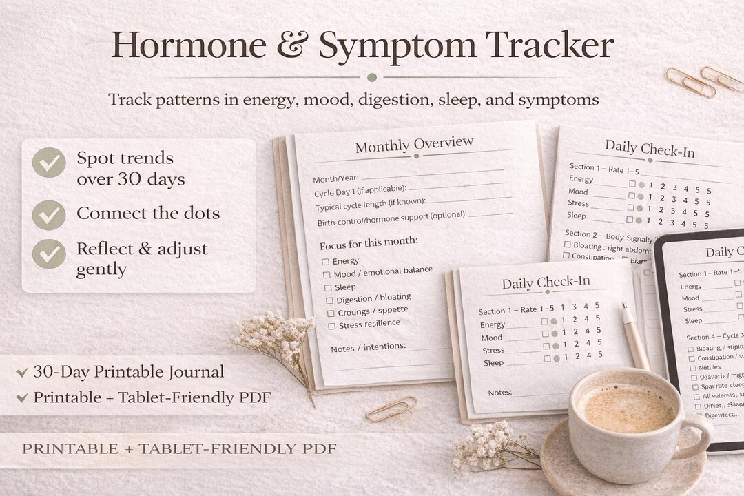 Hormone & Symptom Tracker | 30-day Printable Wellness Journal | Cycle ...