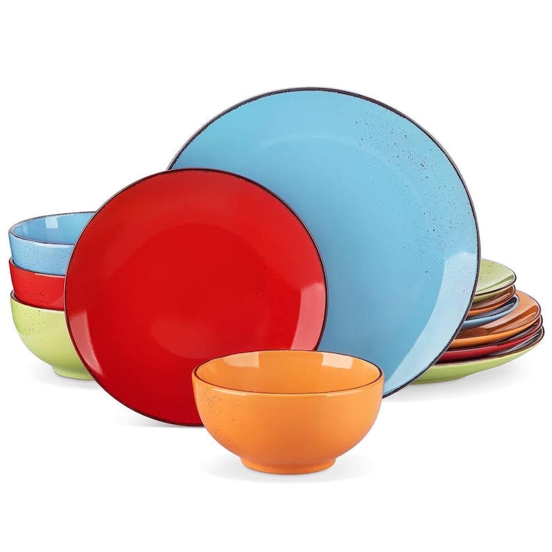 12 Piece Stoneware Dinnerware Sets - Modern Style Ceramic Plates ...