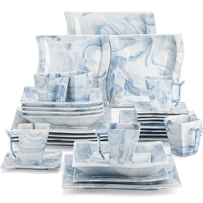 12/26 & 30 Pieces Porcelain Dinnerware Sets - Square Dish Set Dinner ...