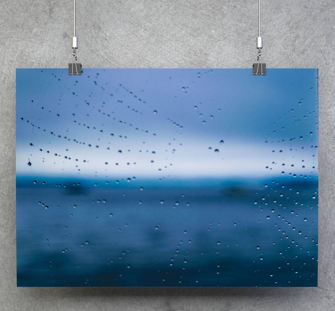 Blue Raindrop Print, Spider Web Print, Water Drop Photo, Digital Water ...