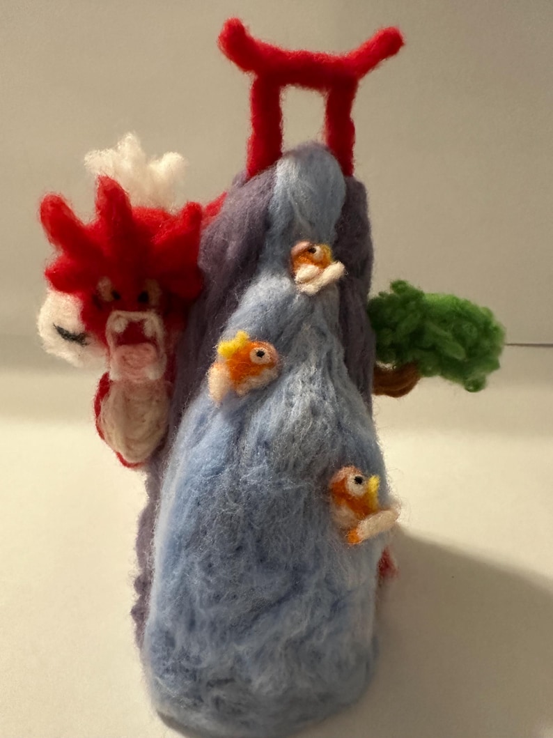 Magikarp & Gyarados Pokémon Diorama – OOAK Needle‑felted Wool Sculpture ...