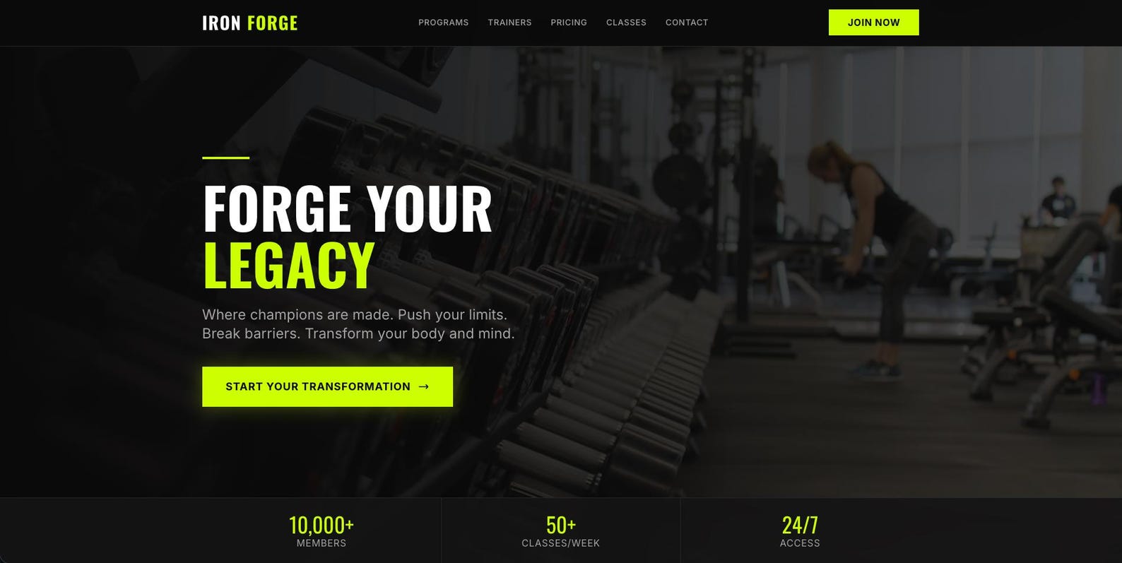 Gym Website Template, Fitness Center Landing Page, Fitness Studio ...