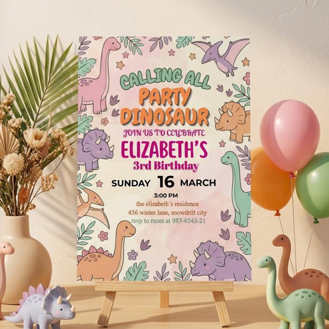 Dinosaur Birthday Invitation, Dino Party, Editable Canva Template ...