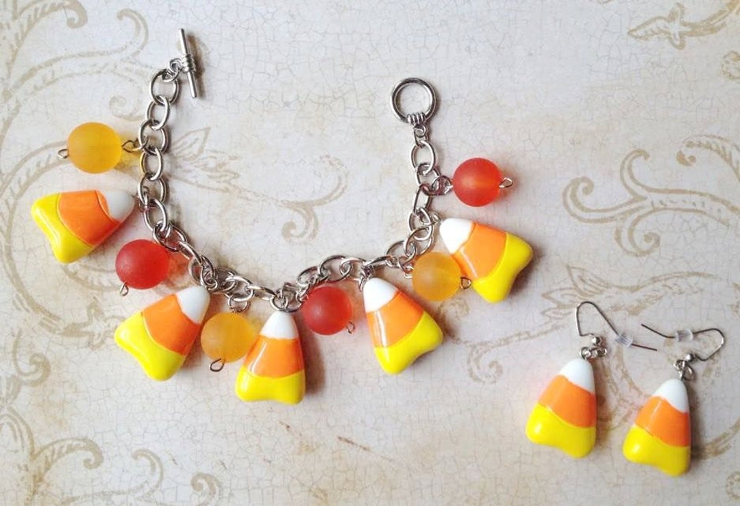 Halloween Fall Autumn Holiday Candy Corn Charm Bracelet and Earrings ...