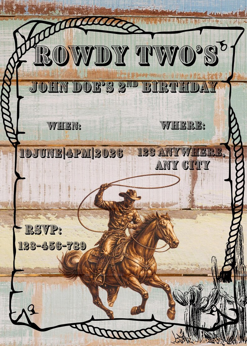 Rowdy Two's Birthday Invitation - Etsy