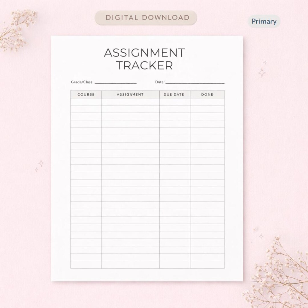 Minimalist Assignment Tracker Printable | Student Homework Planner ...
