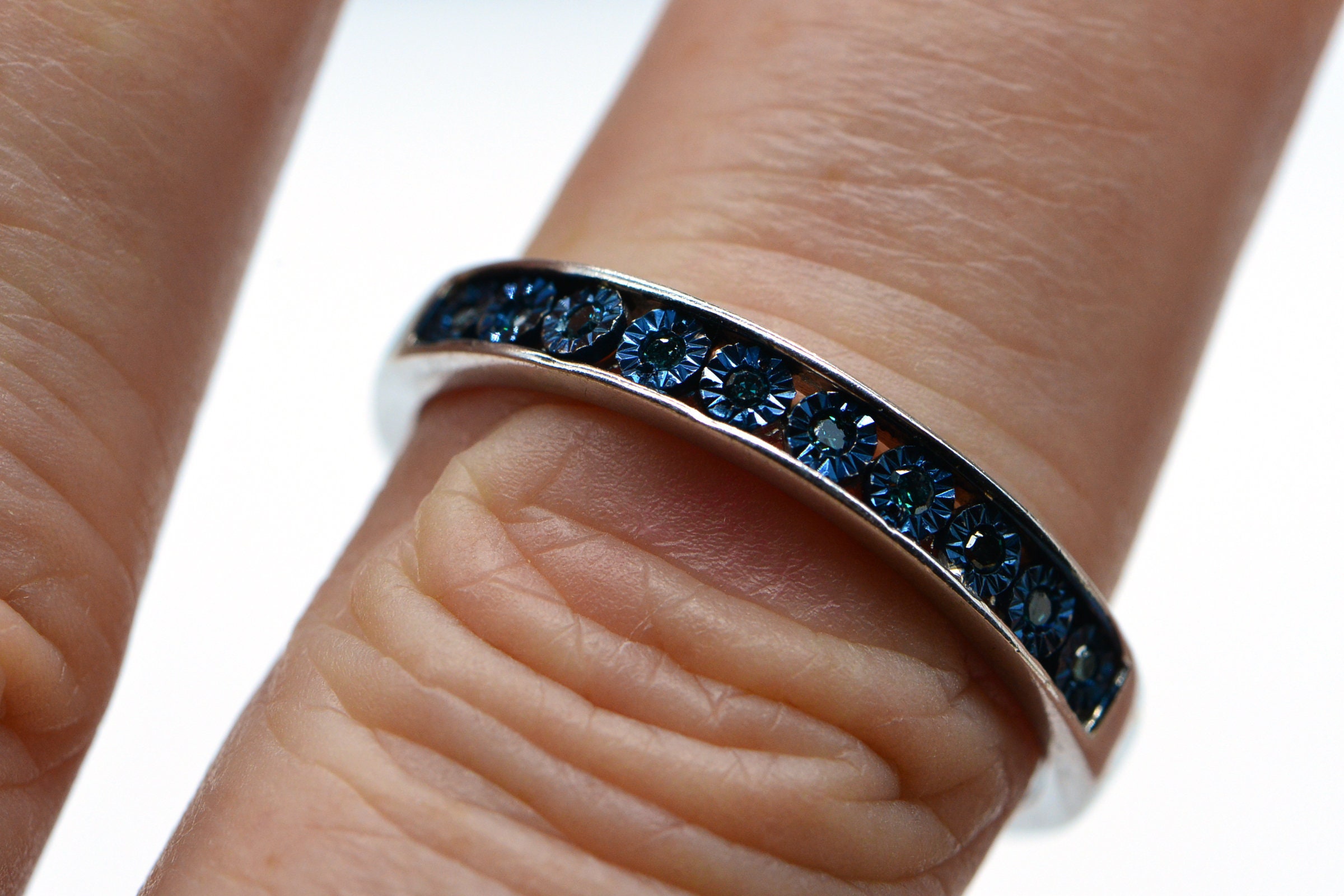 Blue Diamond Band Ring Dainty Staking Sterling silver Wedding | Etsy