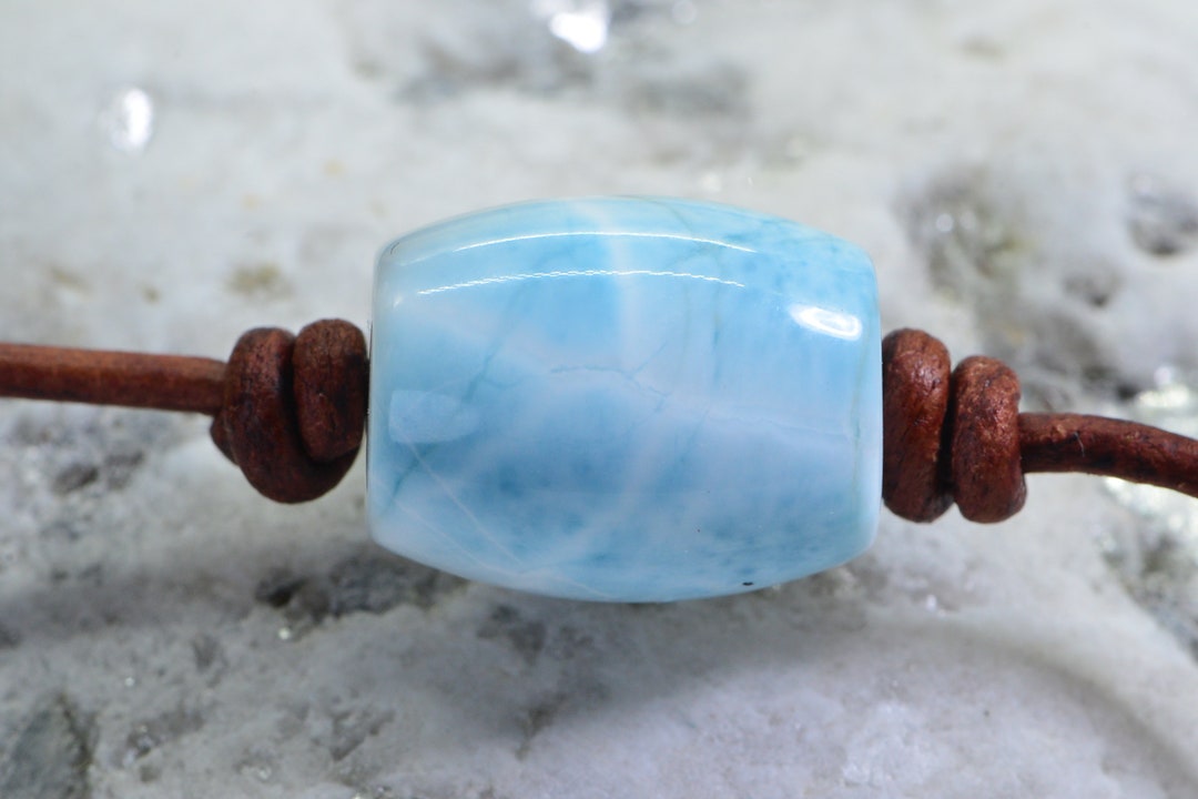 Larimar Gemstone Necklace: Single Bead on Leather Cord - Etsy