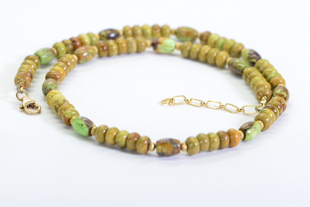 Australian Gaspeite Beaded Choker: 14K Gold Filled Gemstone Necklace - Etsy