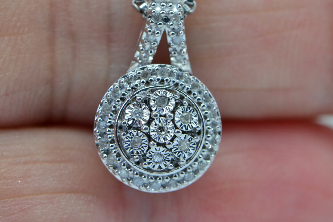 Small Diamond Cluster Pendant: Sterling Silver Estate Jewelry - Etsy