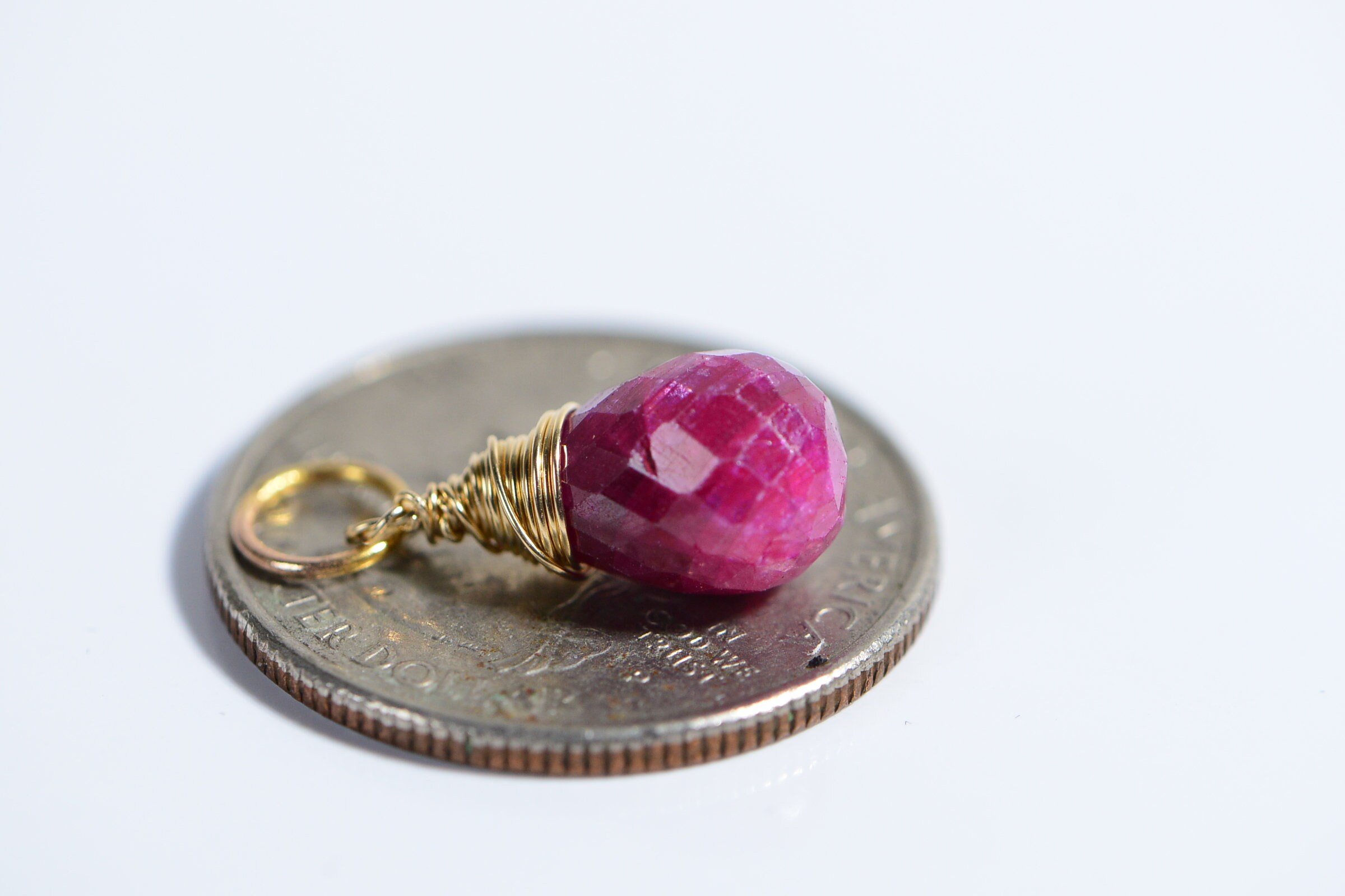 Genuine Ruby Facet Briolette Wire Wrapped 14k Gold Filled | Etsy
