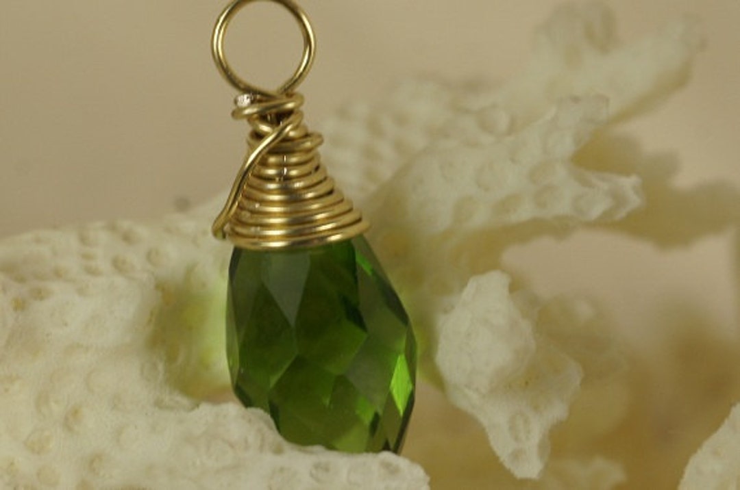 14K Gold Filled Wire Wrapped Emerald Teardrop Pendant - Etsy