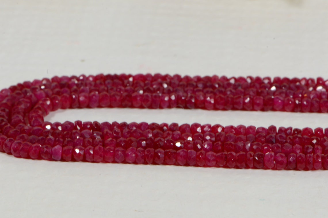 Ruby 3x2mm 6" Inch Strand Faceted Rondelles Natural Gemstone Beads ...