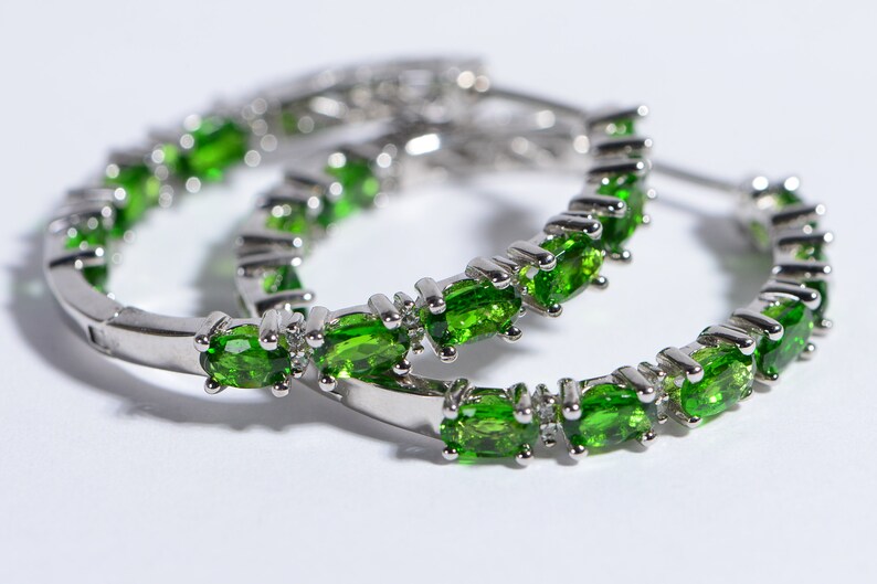 Chrome Diopside Large Hoop Earrings Natural Gemstone Sterling | Etsy