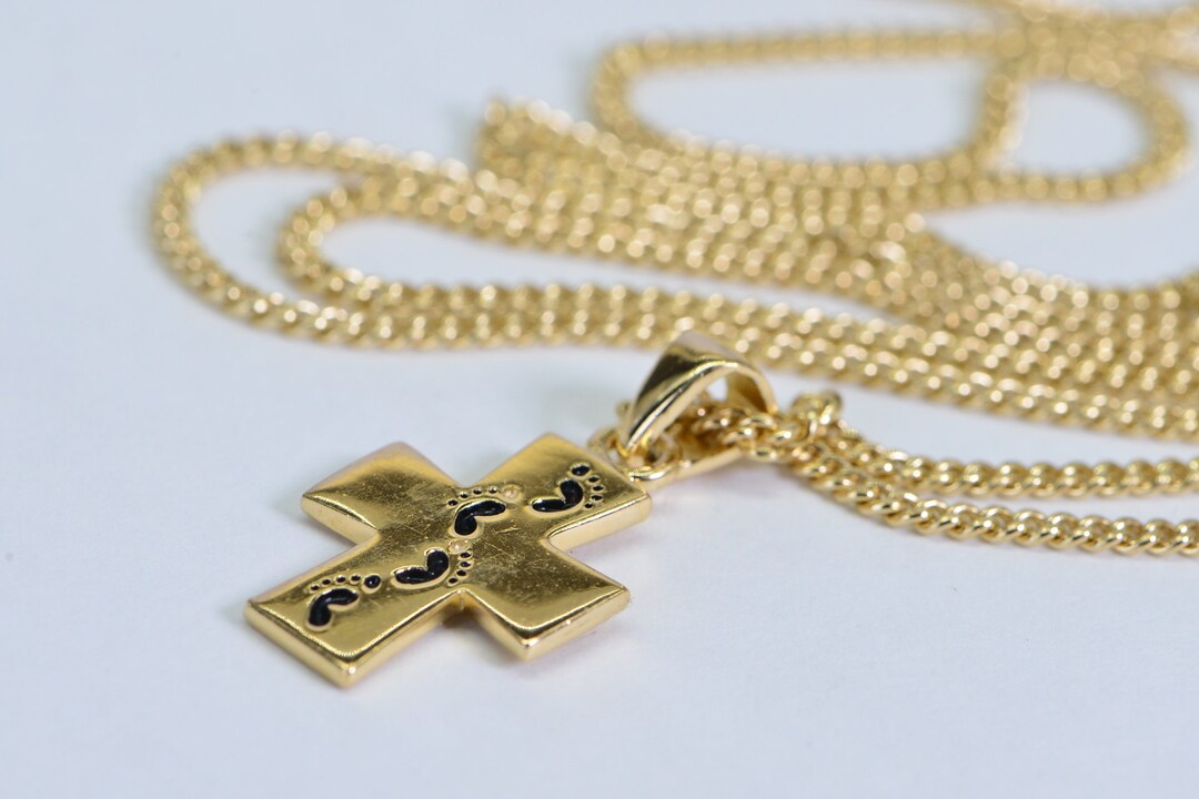 Footprint Cross Pendant Necklace 14K Yellow Gold Over Sterling Silver ...