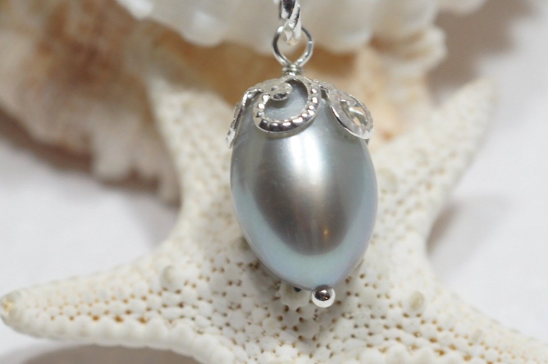 Baroque Pearl Pendant AA Wire Wrapped Pearl Pendant Grey Pearl Big ...