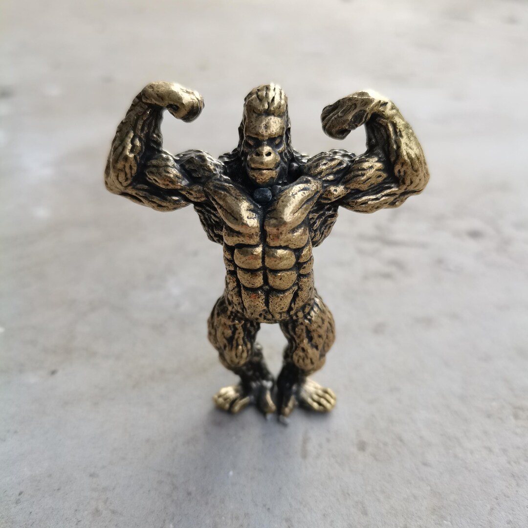 Solid Bronze Gorilla Statue Muscular Animal Figurine Strength Symbol ...