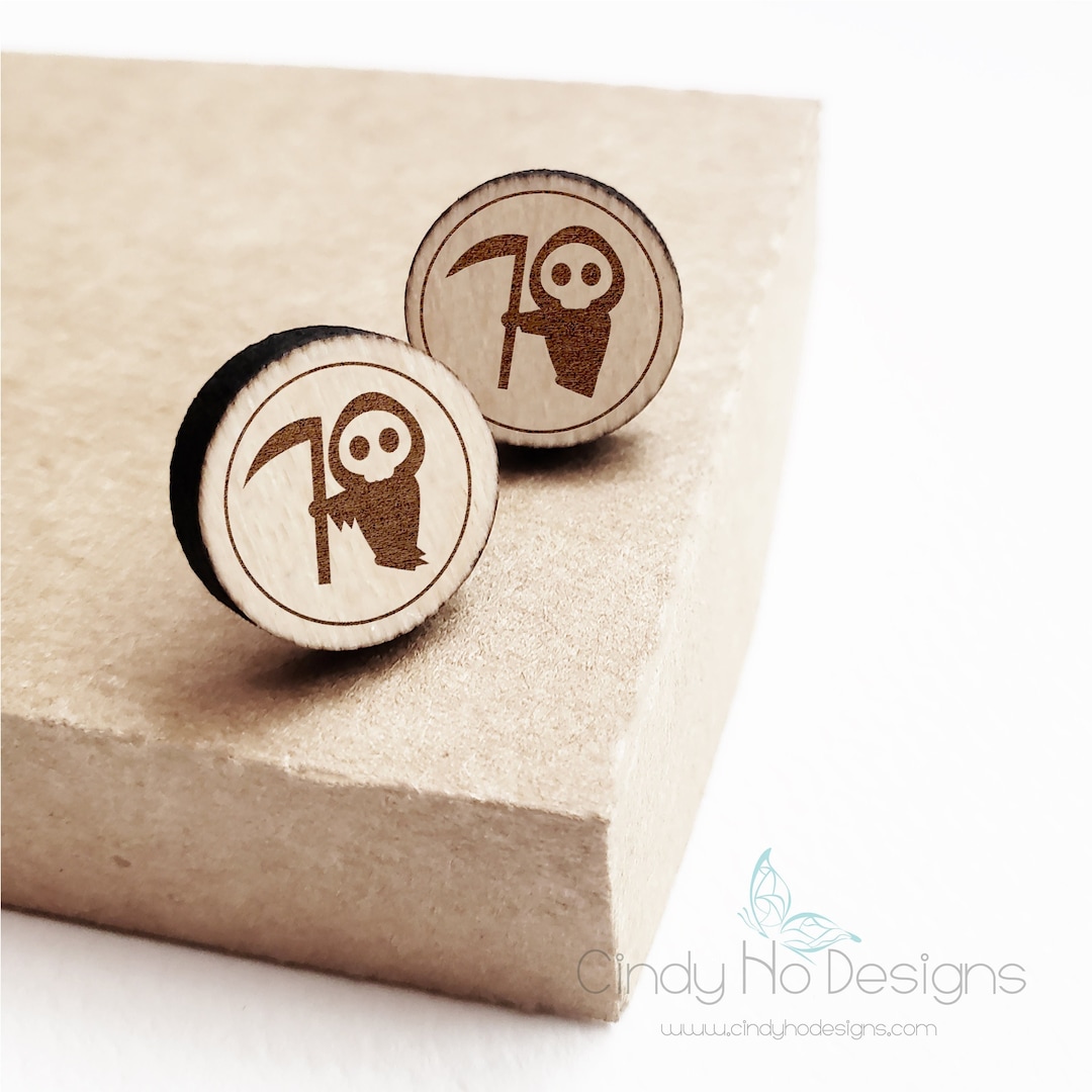 Cute Grim Reaper Laser Cut Stud Earrings Halloween Wood - Etsy