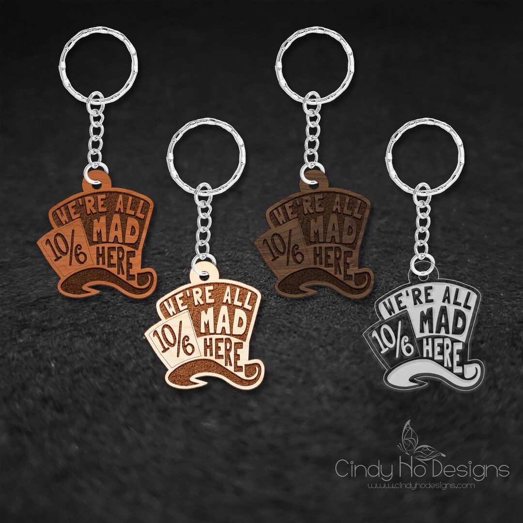 We're All Mad Here Hat Keychain Alice in Wonderland, Typography - Etsy