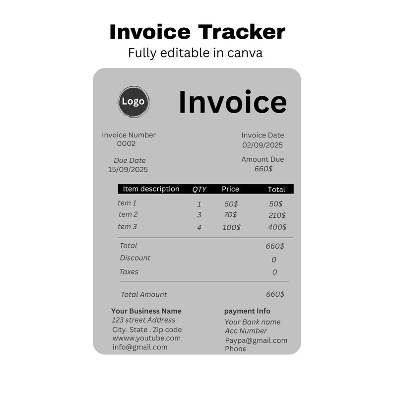 Invoice Tracker Editable Canva Template | Payment and Billing Tracker ...