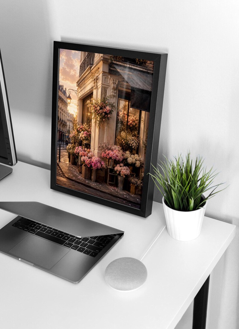 Paris Florist Print | Pink Flower Shop Wall Art | French Street Corner ...