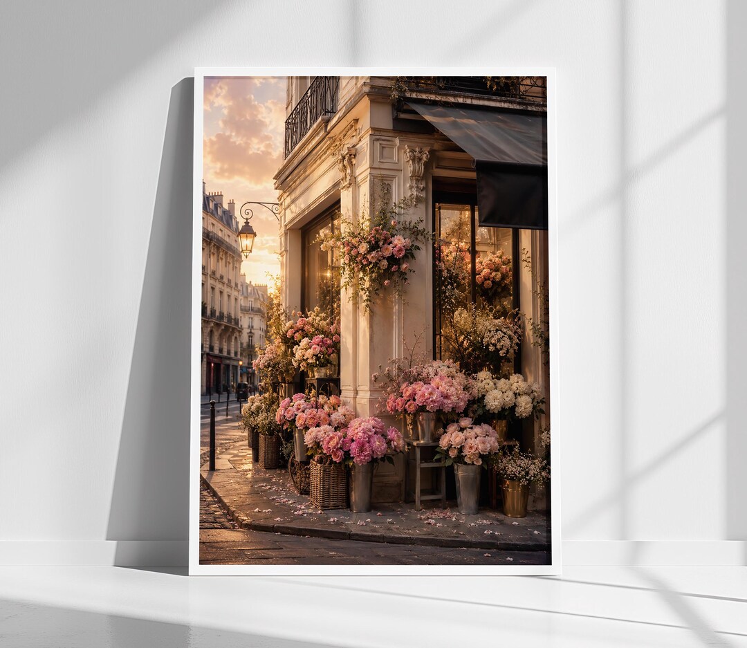 Paris Florist Print | Pink Flower Shop Wall Art | French Street Corner ...