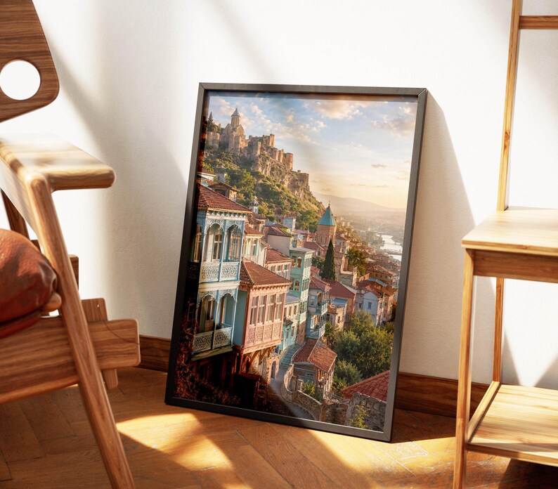 Tbilisi Georgia Old Town Poster, Narikala Fortress Travel Photo, Pastel ...