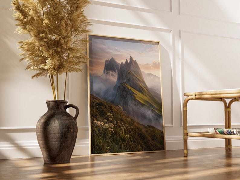 Seceda Dolomites Landscape Print, Italian Alps Mountain Ridge Poster ...