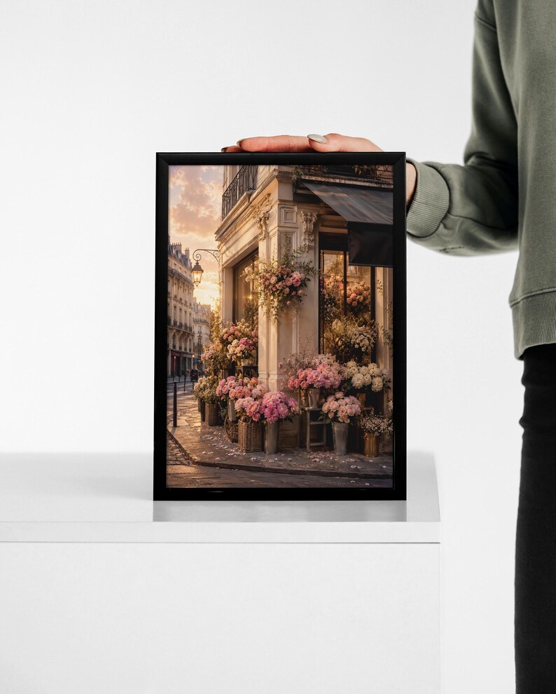 Paris Florist Print | Pink Flower Shop Wall Art | French Street Corner ...