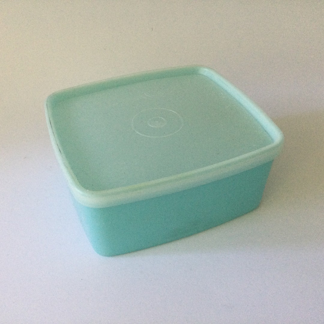 Tupperware Square Container Blue Plastic, Frosted White Lid Vintage ...