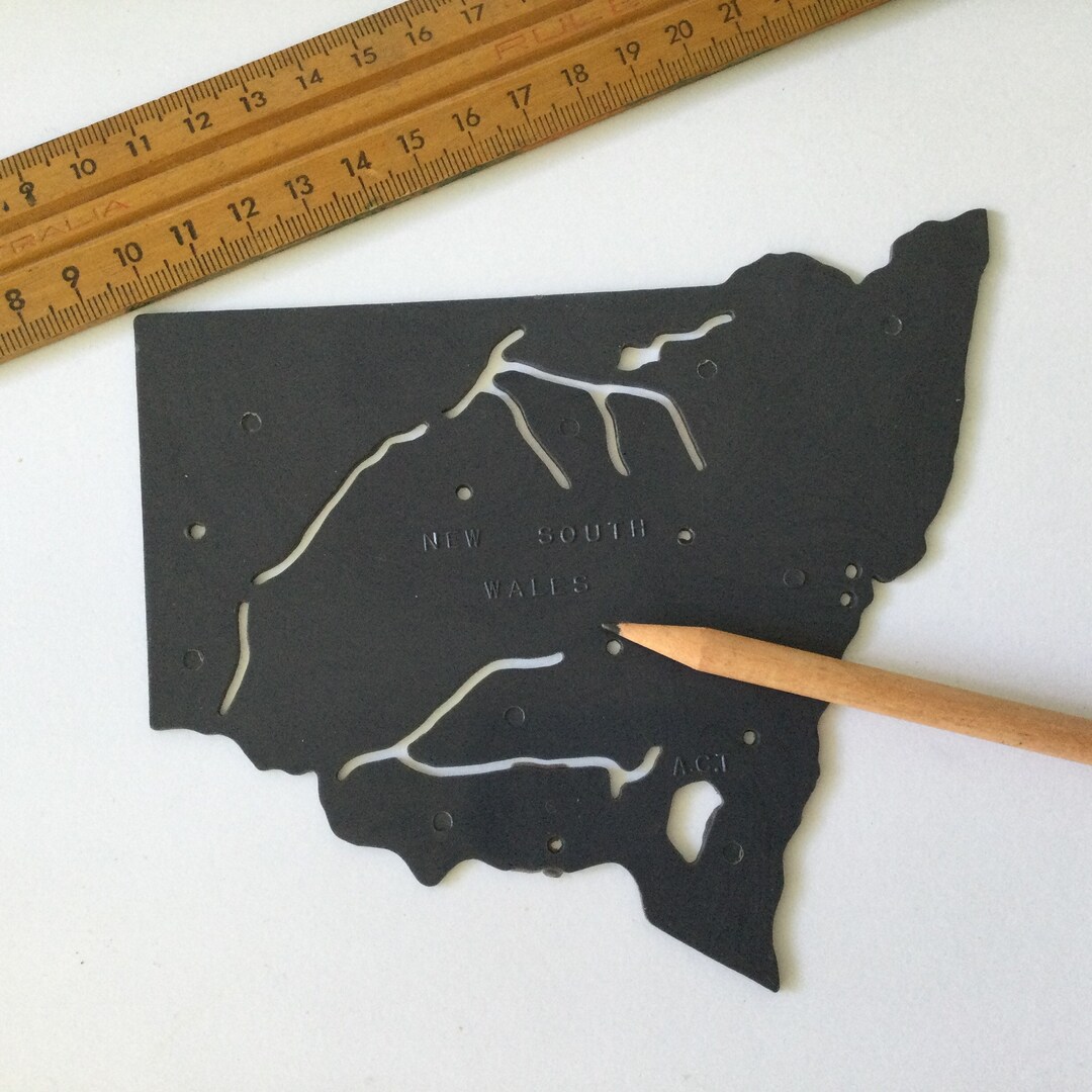 Grey Plastic Stencil Map of New South Wales and ACT Rivers and Cities ...