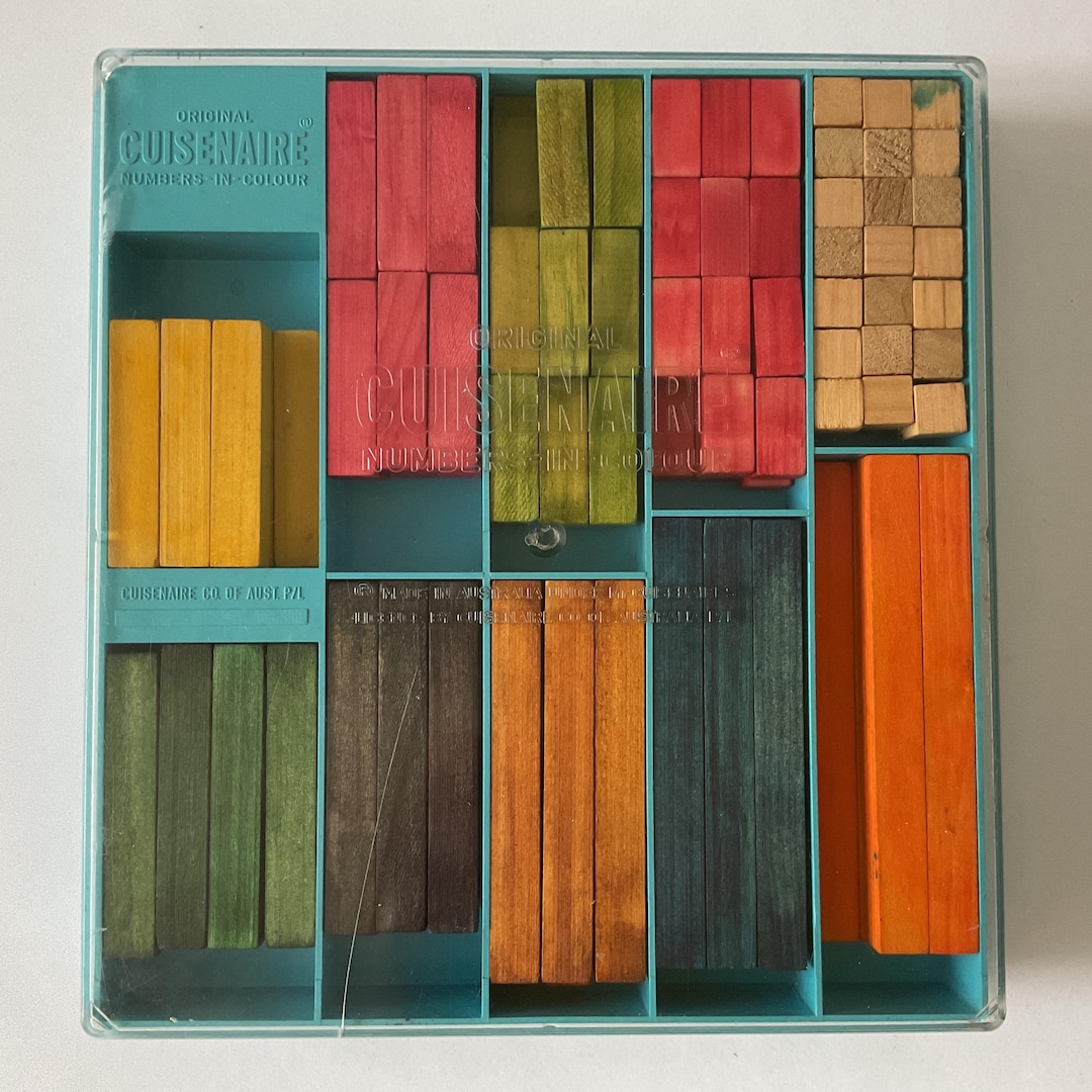 Vintage Cuisenaire Numbers-in-colour Set Coloured Wooden Counting Rods ...
