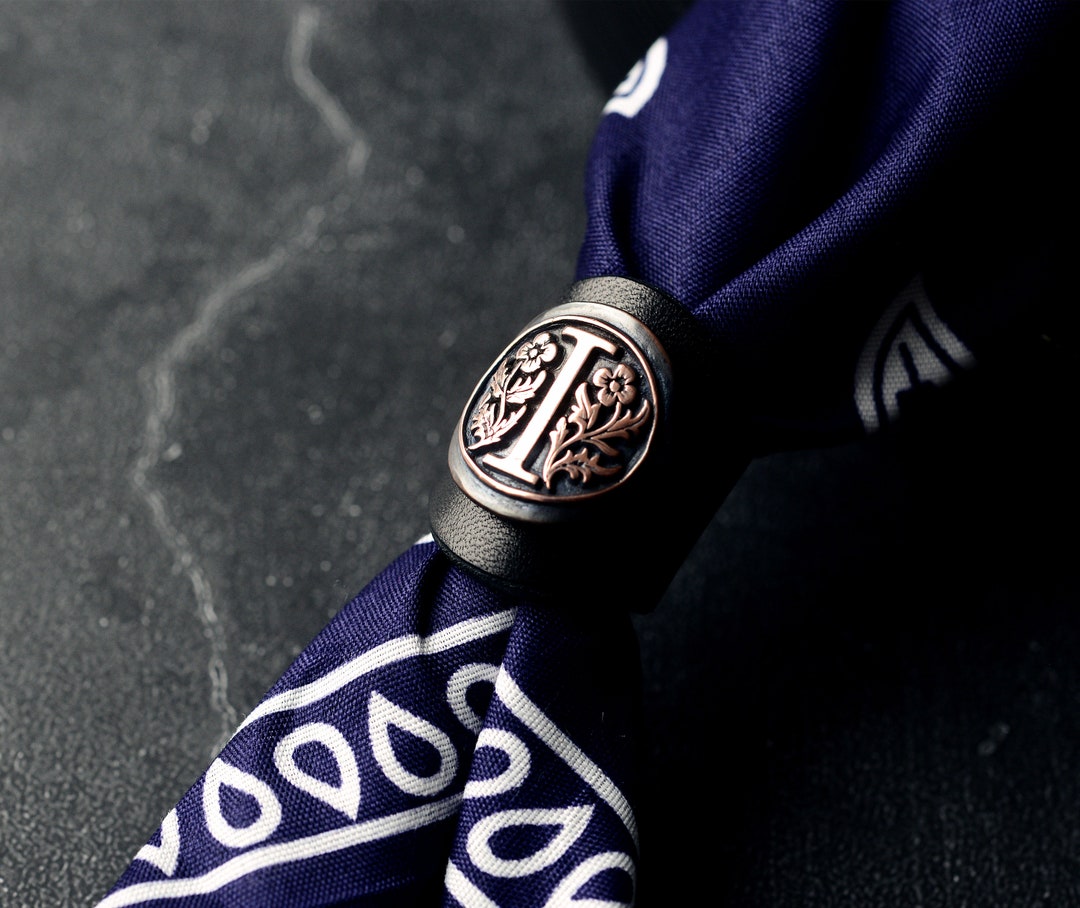 Handmade Leather Scarf Ring, Copper Engraving Scarf Clasp, Western ...