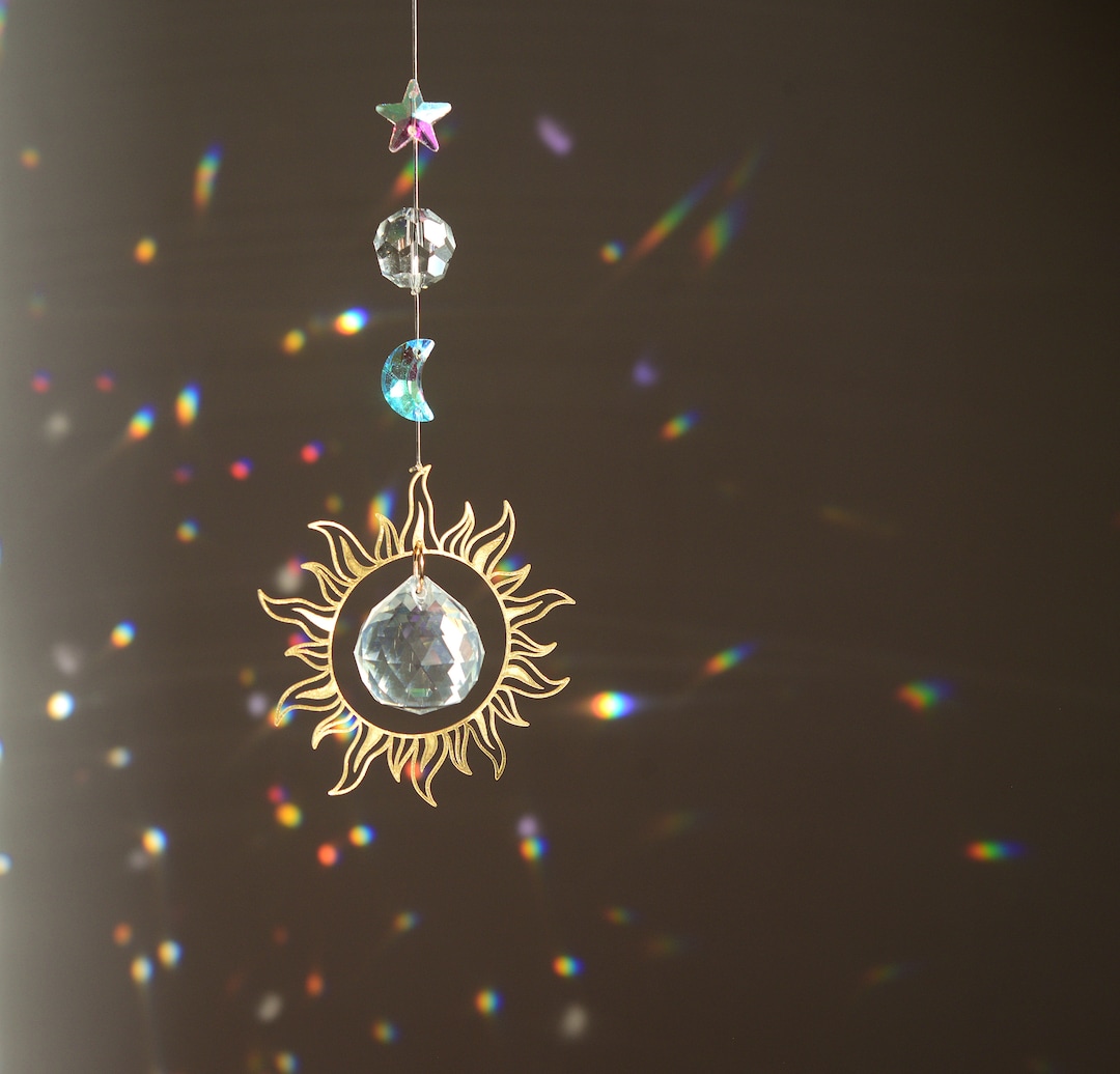 Galactic Cosmic Moon Sun Catcher, Crystal Suncatcher, Crystal Rainbow ...