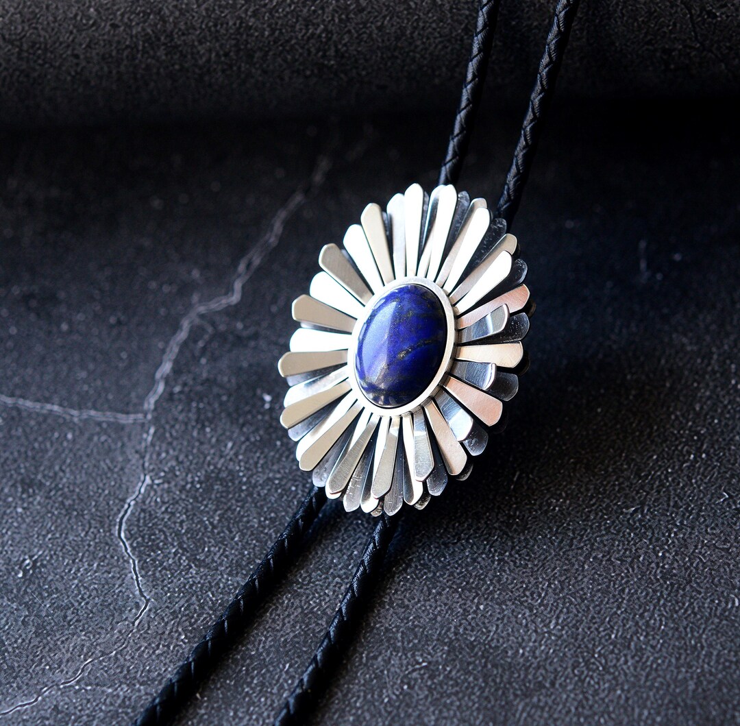 CUSTOM Lapis Lazuli Bolo Ties, Silver Black Brown Vegan Leather Western ...