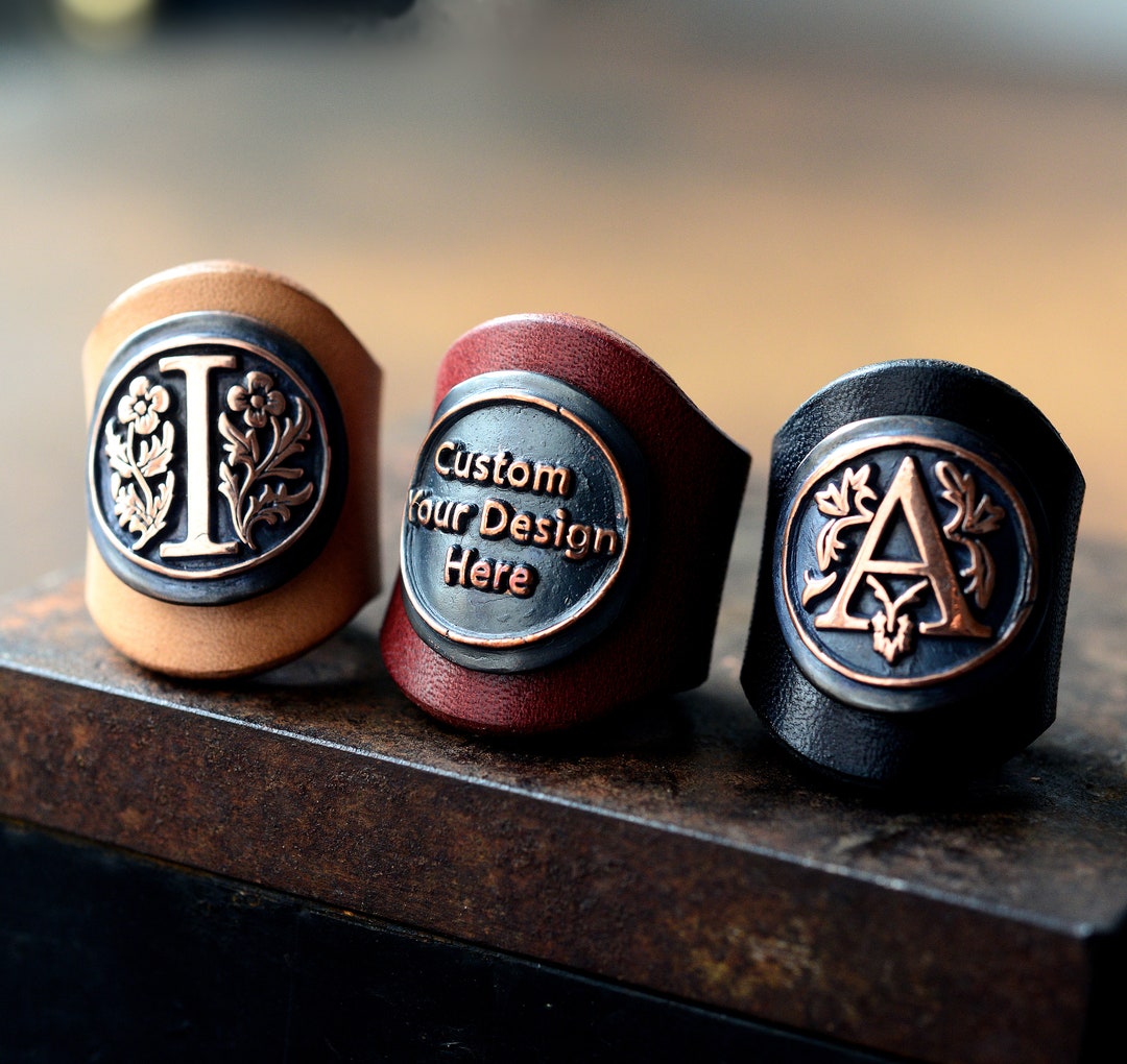 Handmade Leather Scarf Ring, Copper Engraving Scarf Clasp, Western ...