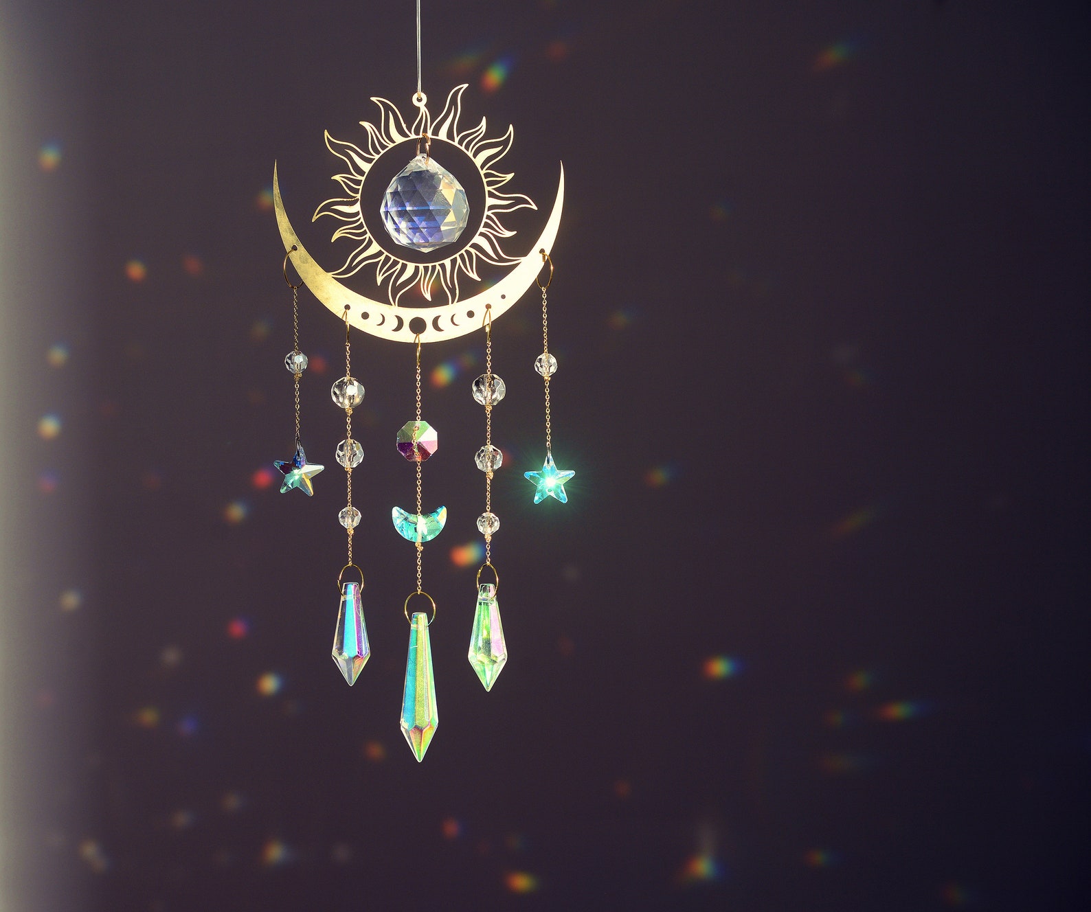 Moon Phases Suncatcher, Sun and Moon Sun Catcher, Aurora Gemstone ...