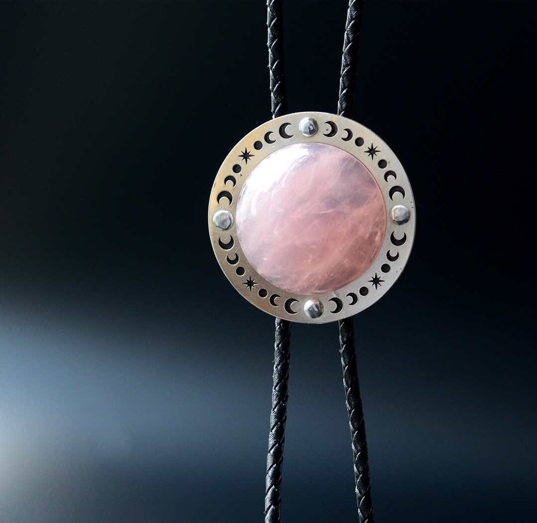 Custom Rose Quartz Moon Phase Bolo Tie, Crescent Moon Phase Necklace ...