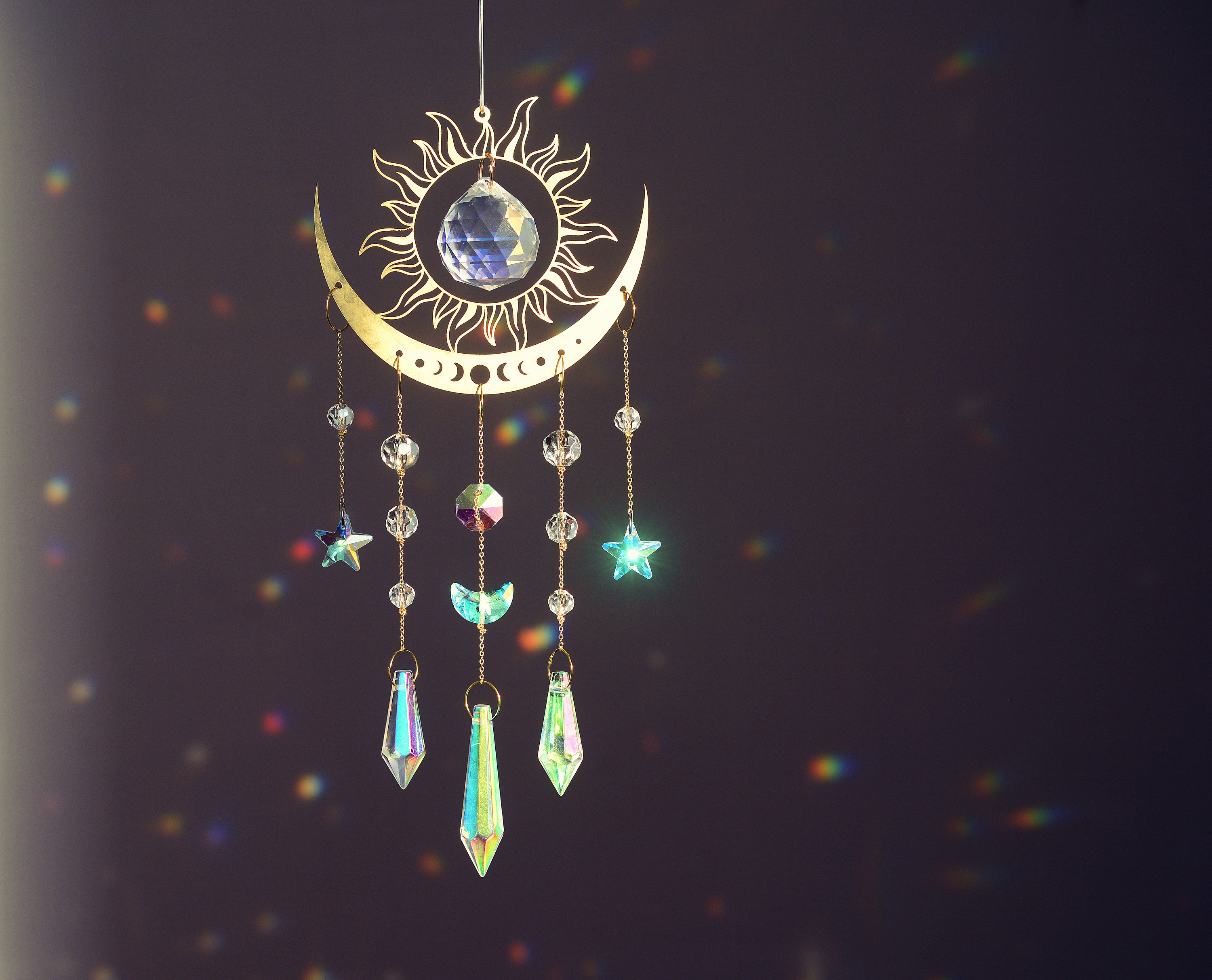 Mondphasen Suncatcher, Sonne und Mond Sonnenfänger, Aurora Edelstein ...